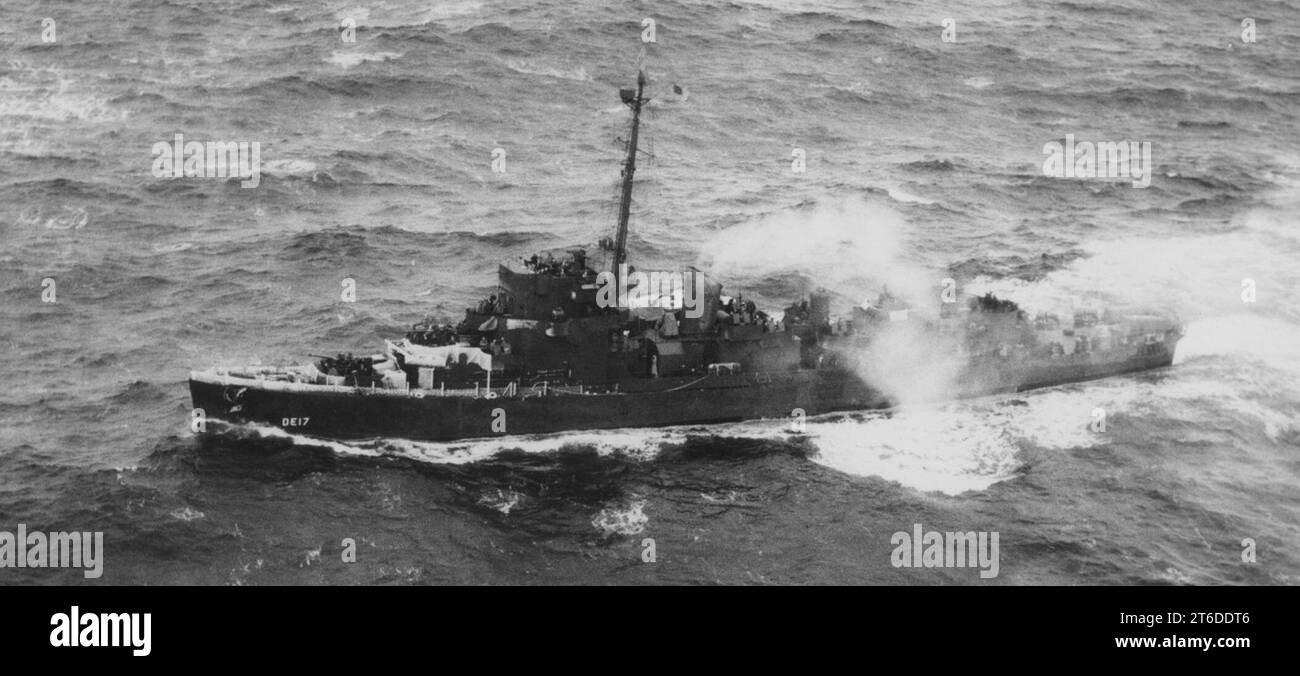 USS Edward C. Daly (DE-17) operating in Alaskan waters on 17 February ...
