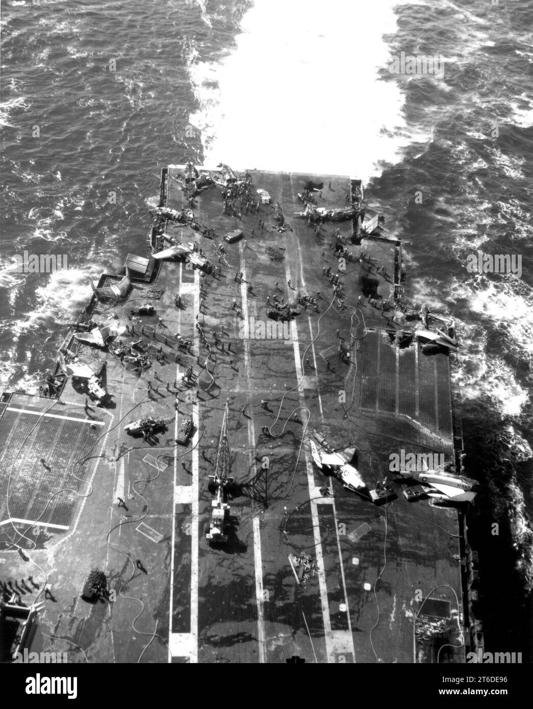 USS Enterprise (CVAN-65) fire 1969 aft flight deck aerial view Stock ...