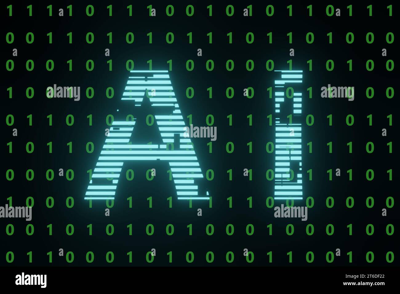 Binary code on black background with AI Artificial Intelligence. 3D ...