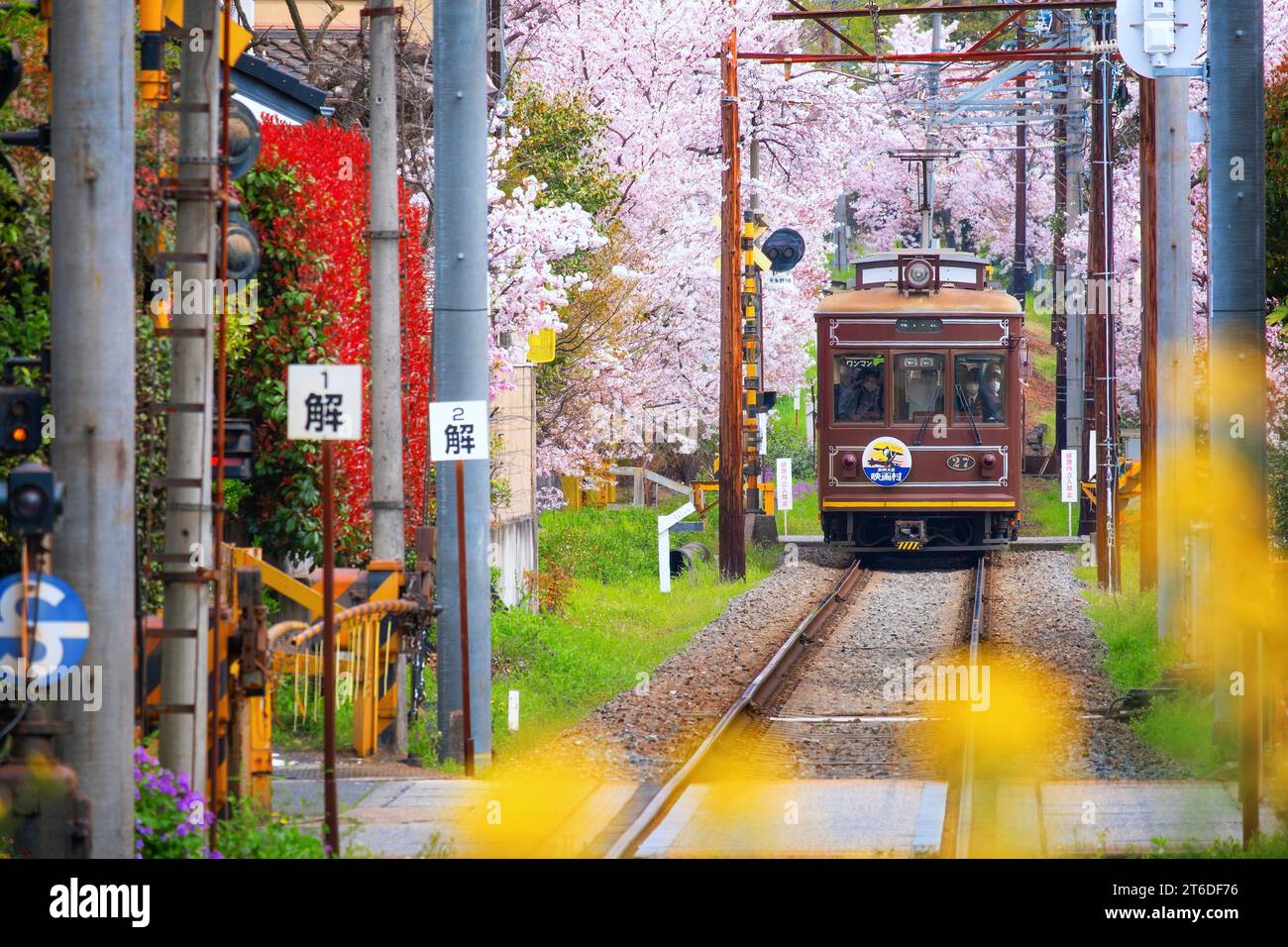Kyoto, Japan - March 31 2023: Keifuku Tram is operated by Keifuku ...