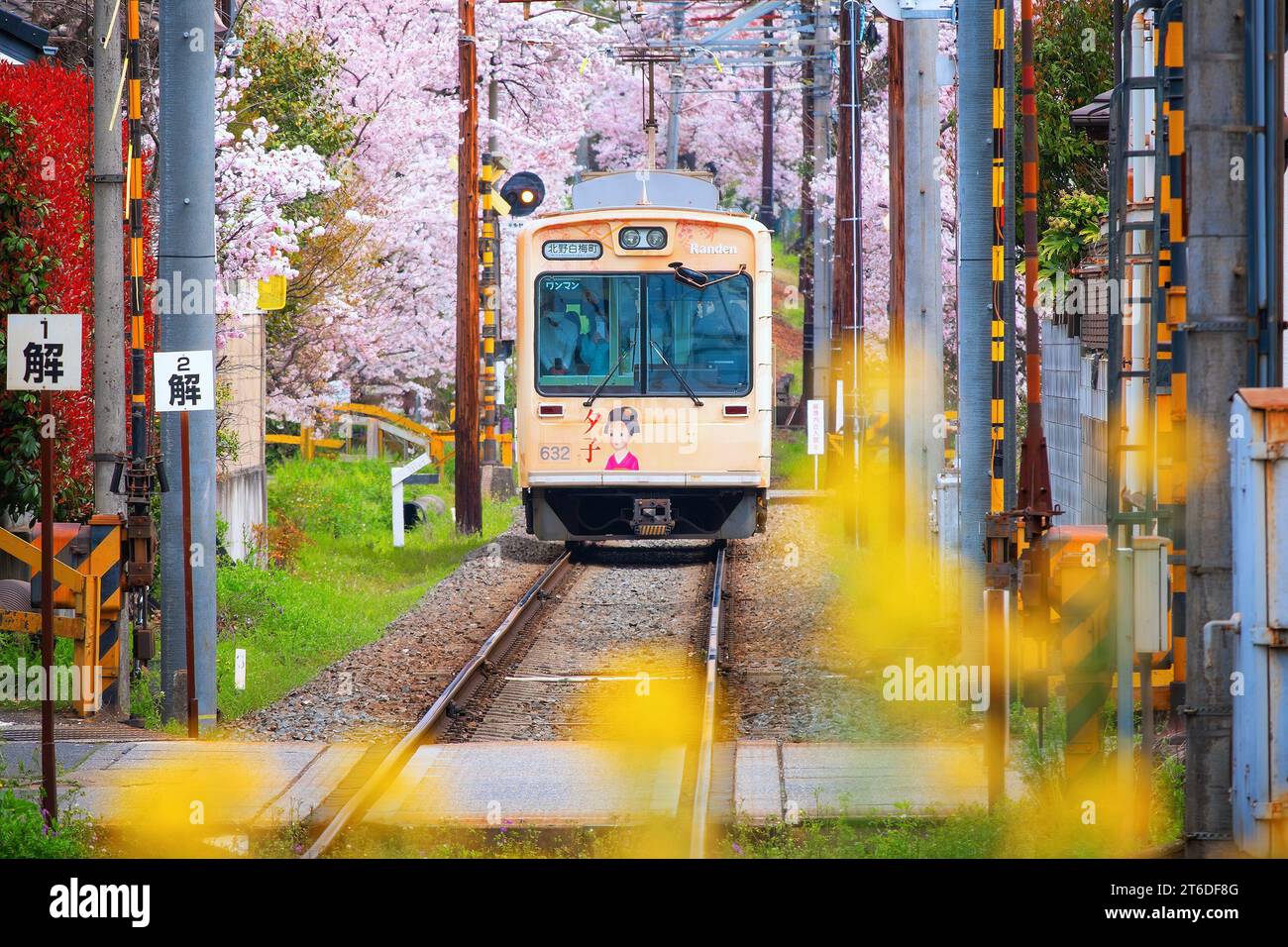 Kyoto, Japan - March 31 2023: Keifuku Tram is operated by Keifuku ...