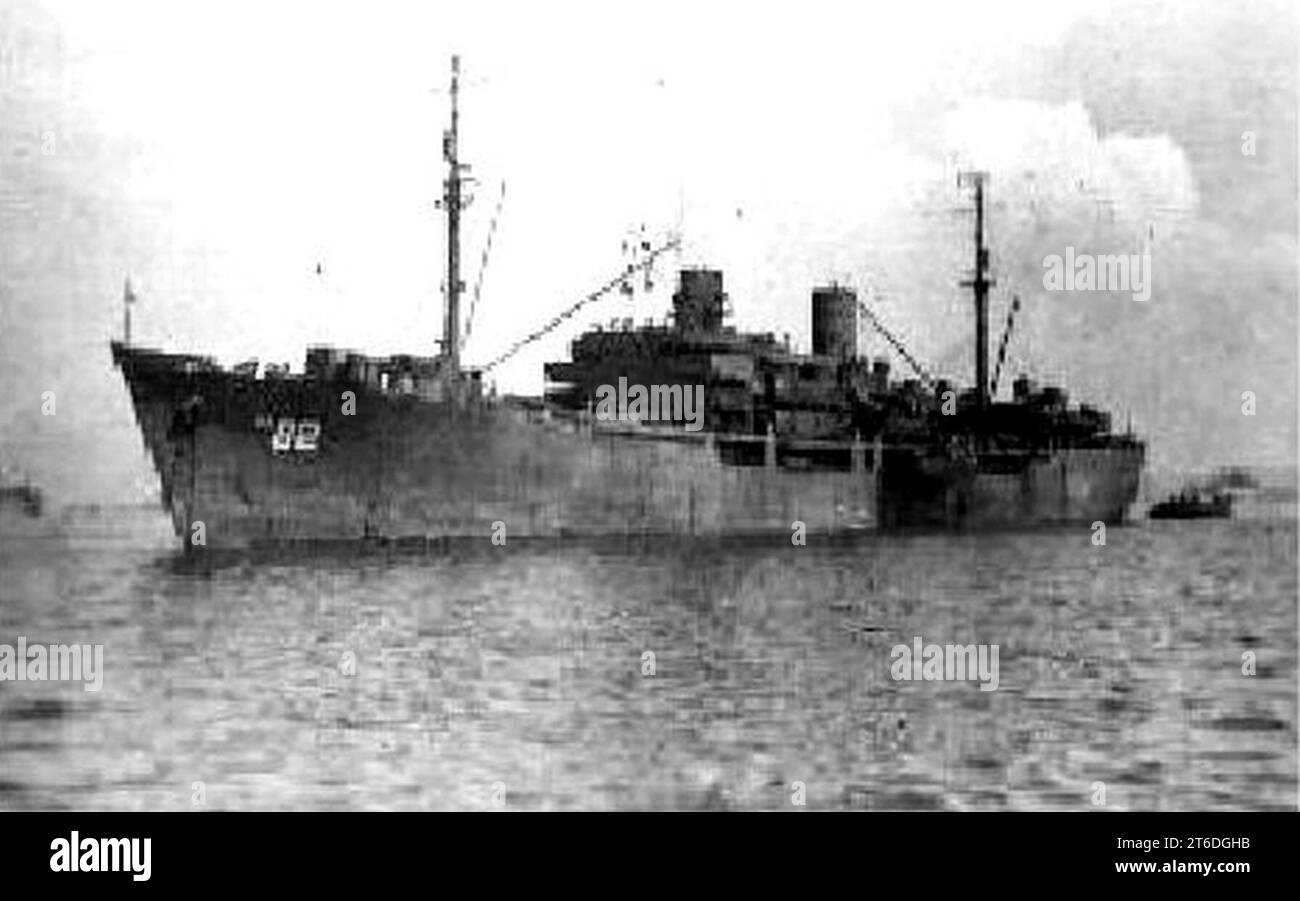 USS Fergus (APA-82) at anchor, circa in 1945 Stock Photo - Alamy