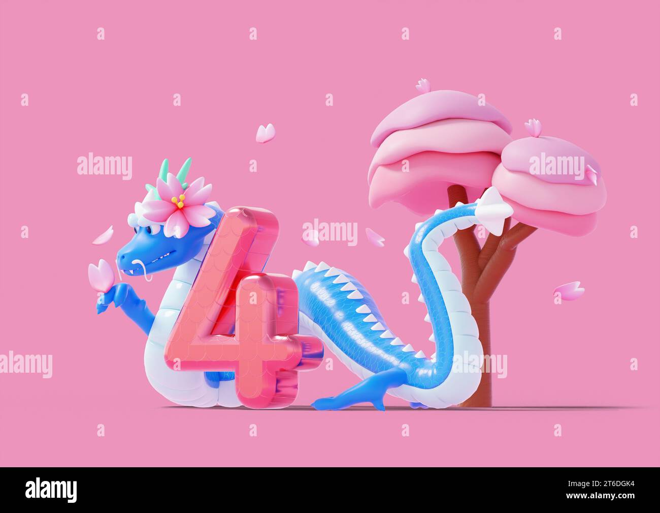 year of the dragon april cherry blossoms and blue dragon 3d graphic ...