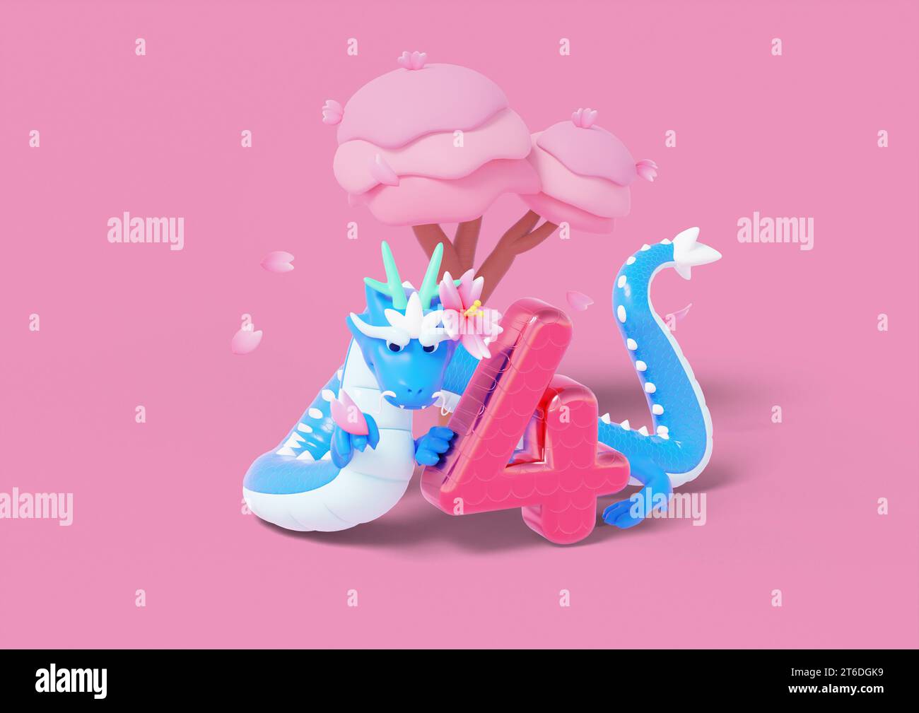 year of the dragon april cherry blossoms and blue dragon 3d graphic ...