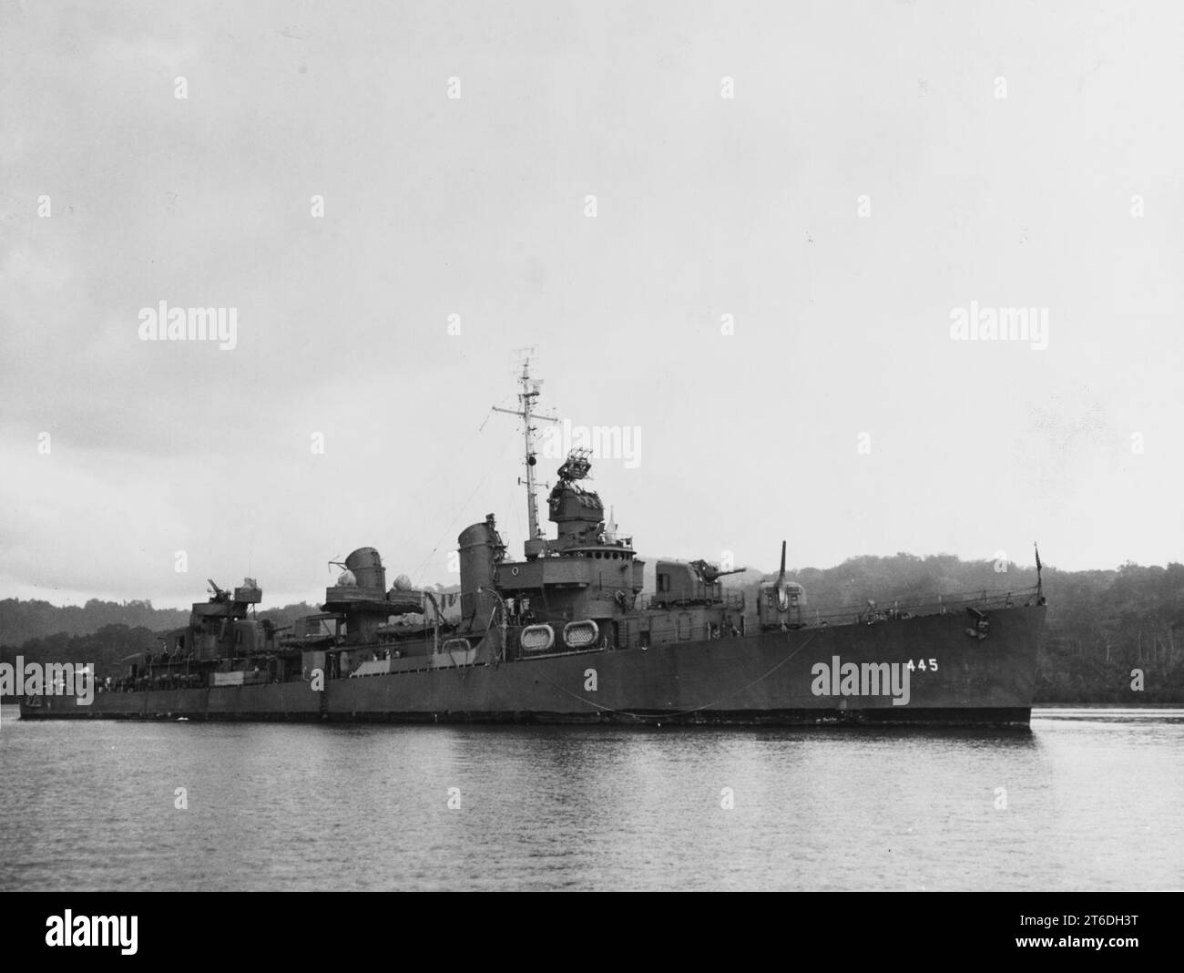 USS Fletcher (DD-445) at anchor in Purvis Bay, Florida Island, Solomon ...