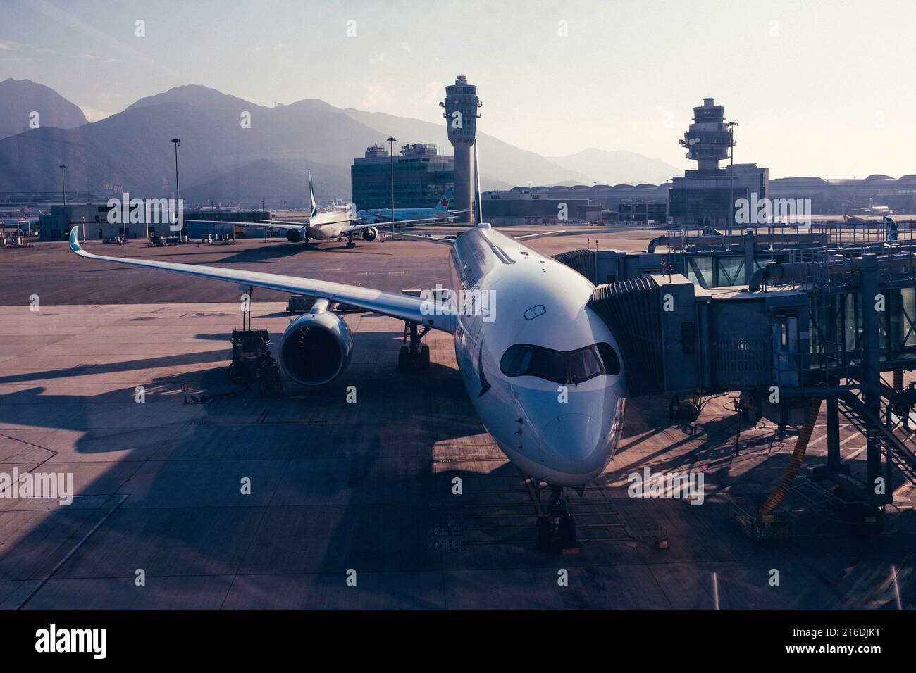 A air plane parked at the Hong Kong International Airpot Stock Photo ...