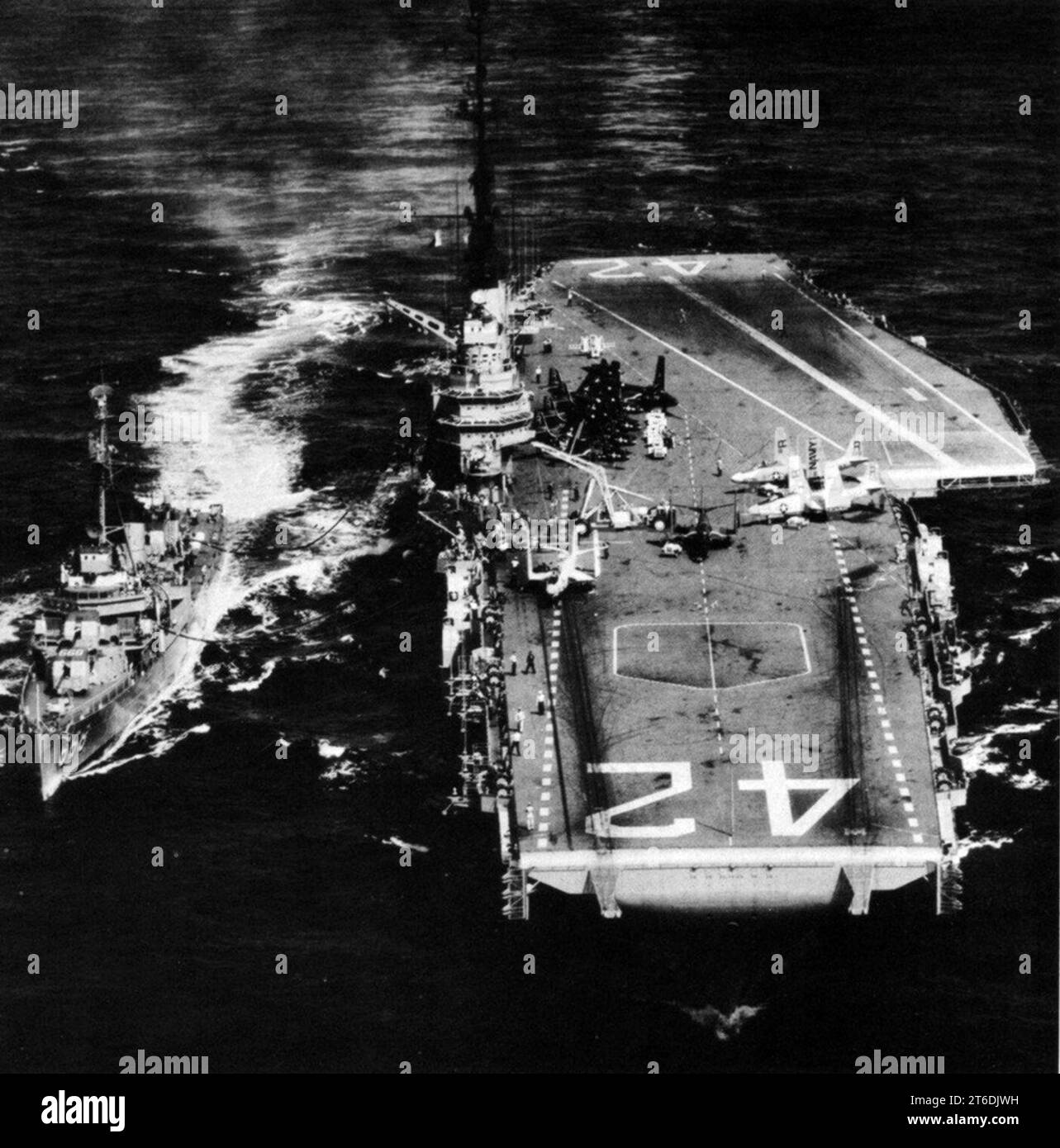 USS Franklin D. Roosevelt (CVA-42) refueling USS Clarence K. Bronson ...