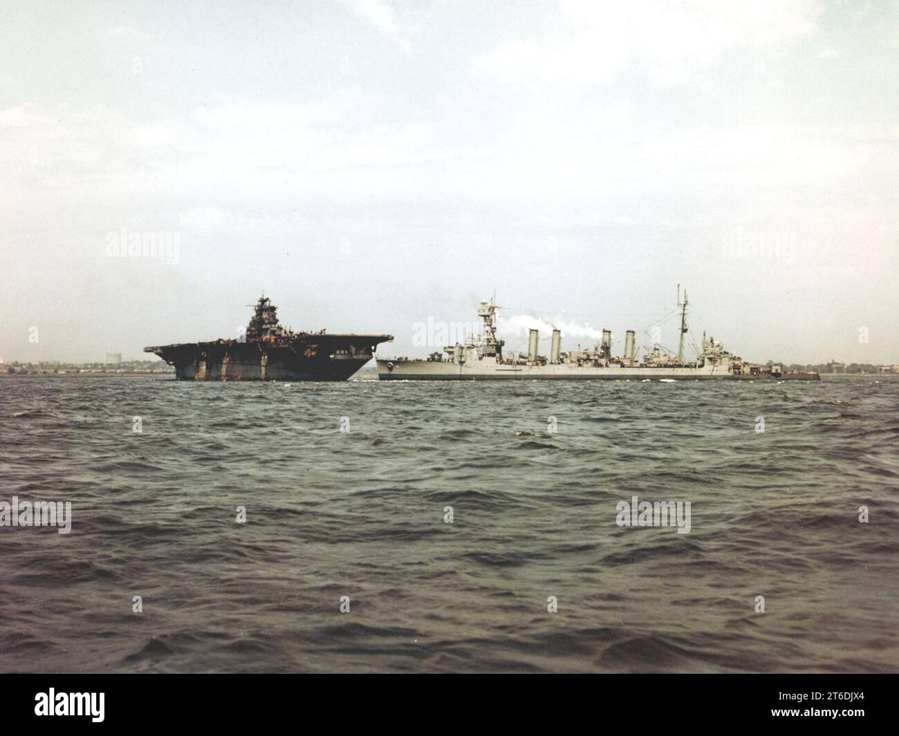 USS Franklin (CV-13) and USS Marblehead (CL-12) off New York in April ...