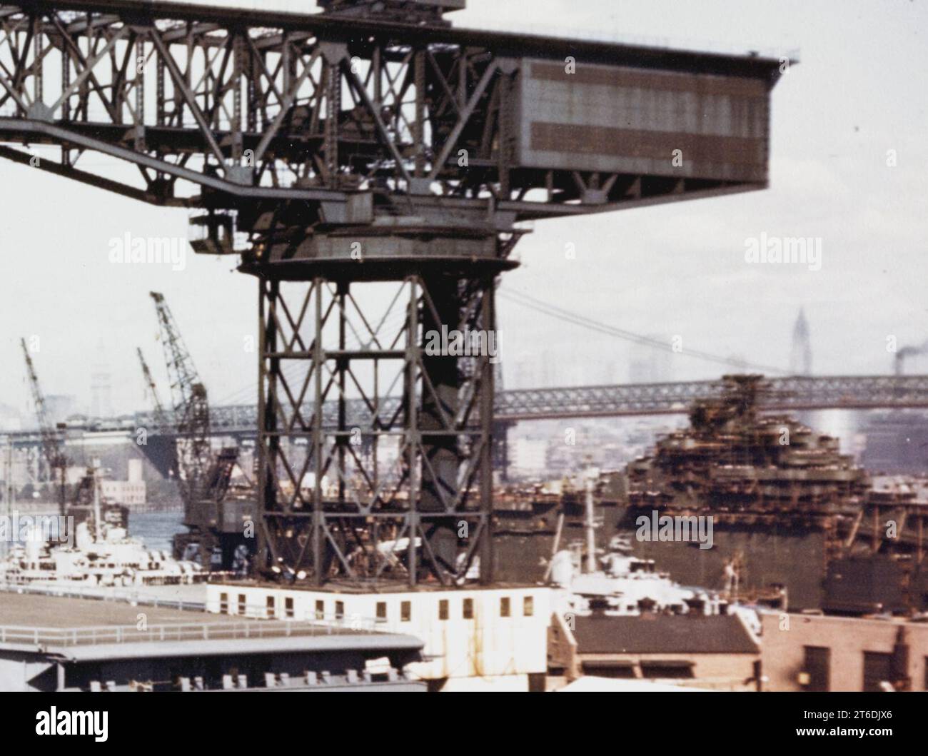USS Franklin (CV-13) under repair at the Brooklyn Navy Yard in 1945 ...