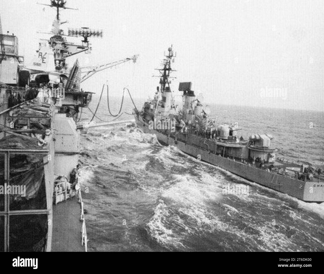 USS Franklin D. Roosevelt (CVA-42) refuels USS Charles F. Adams (DDG-2 ...