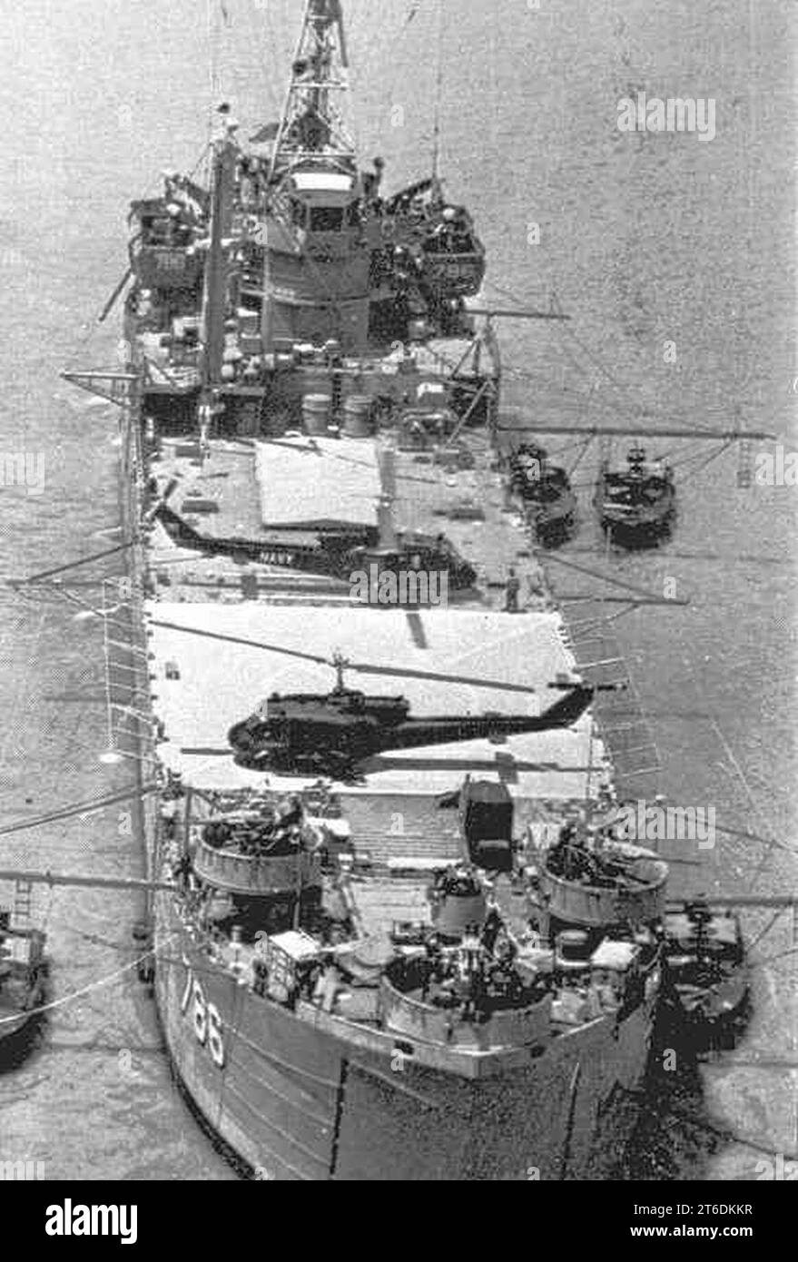 USS Garrett County (AGP-786) at anchor in the Mekong Delta ca late ...