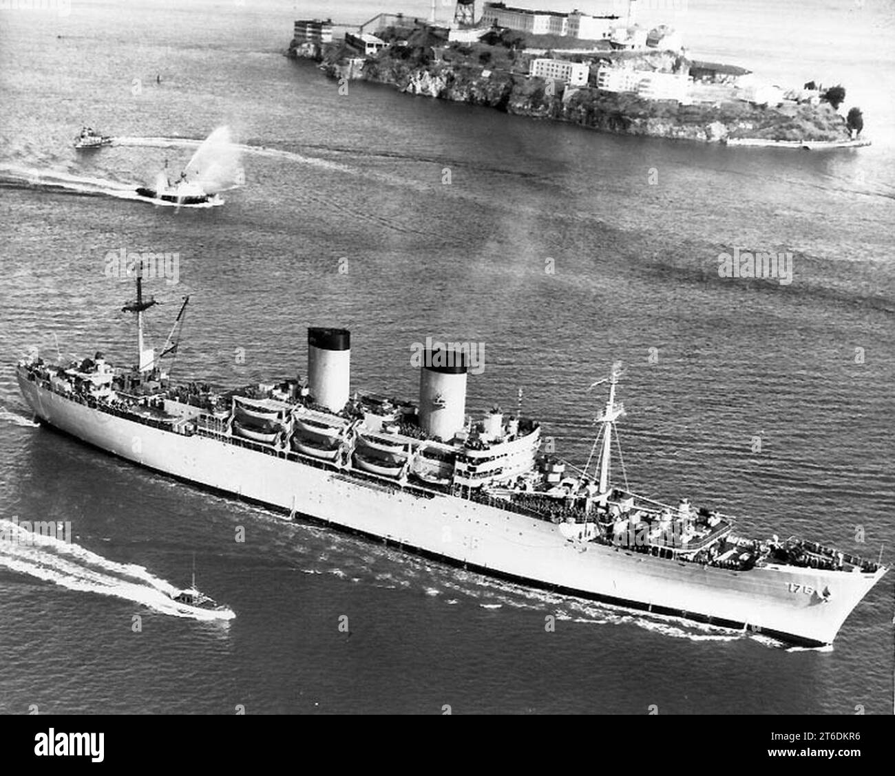 USS General J. C. Breckinridge (AP-176) cruises past Alcatraz Stock ...