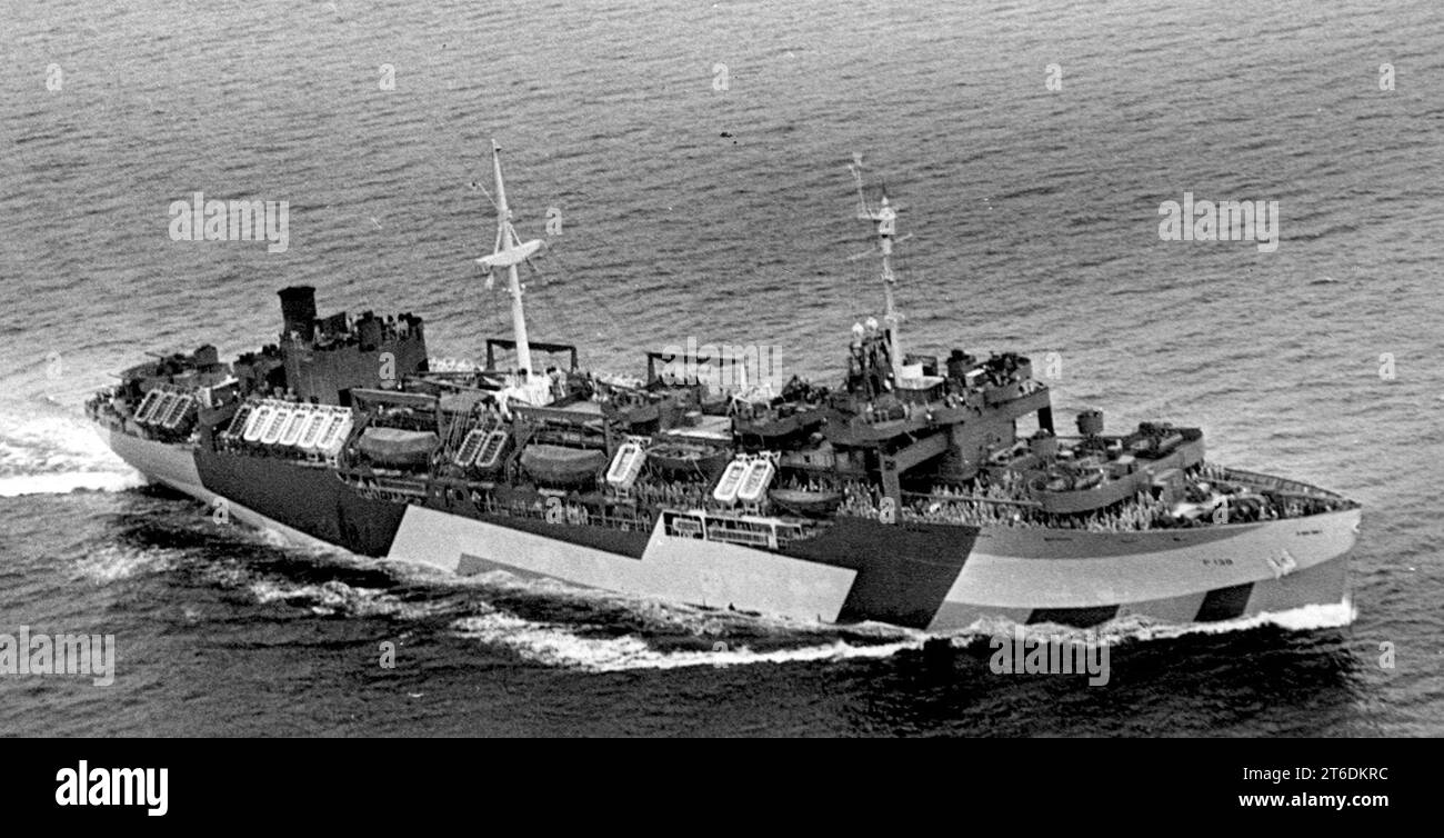 USS General C. G. Morton (AP-138) underway in the Pacific Ocean, 16 ...