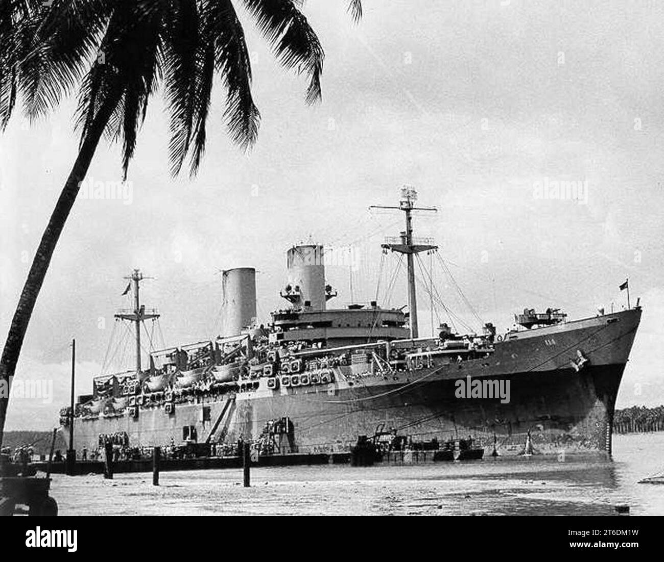 USS General William Mitchell (AP-114) moored at Pavuvu, Russell Islands ...