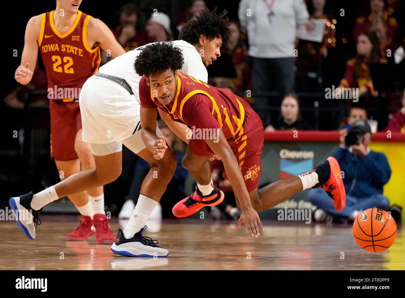 Iowa State guard Curtis Jones, right, steals the ball from Lindenwood ...