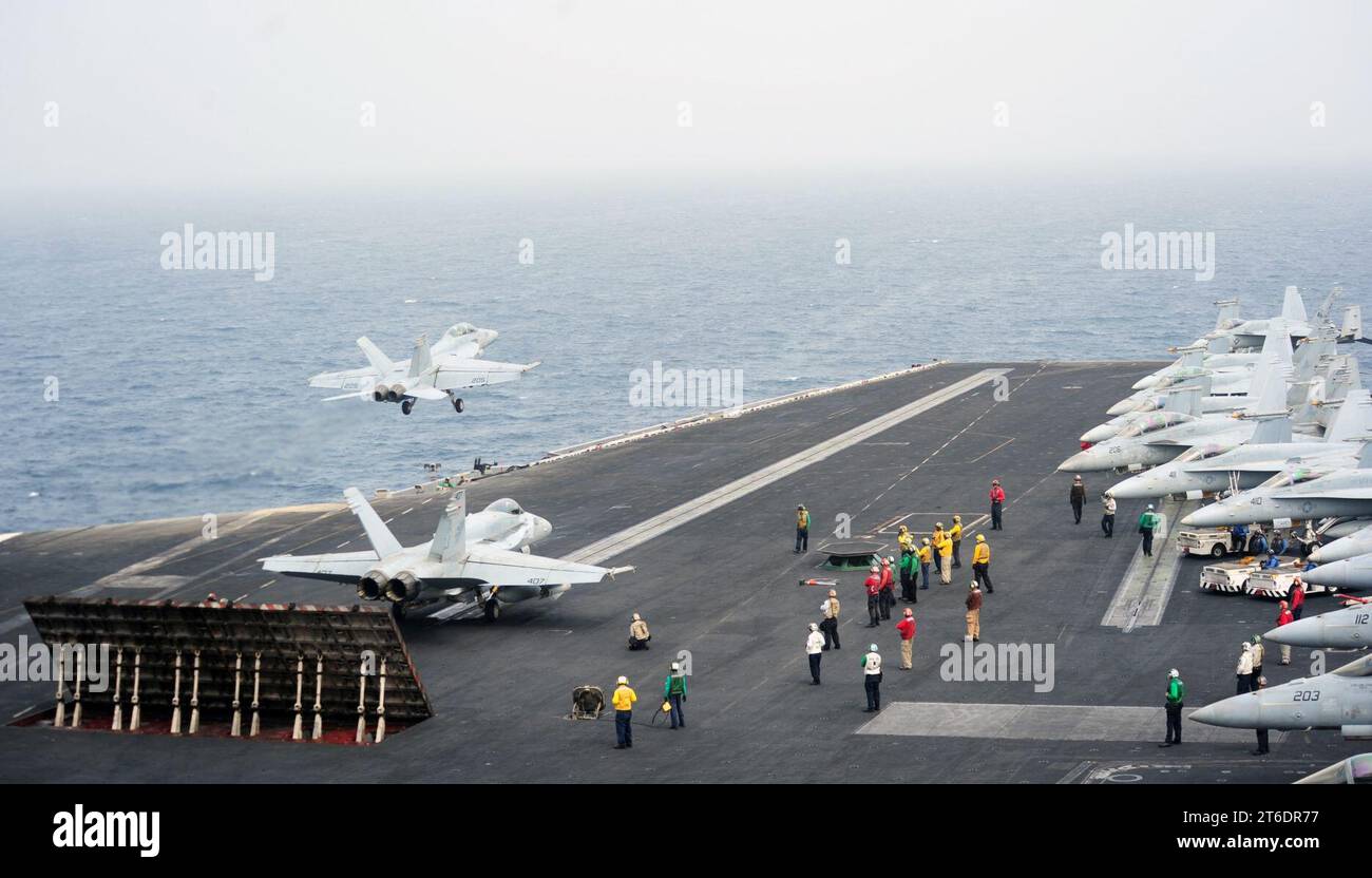 USS George H.W. Bush flight deck operations 140718 Stock Photo - Alamy