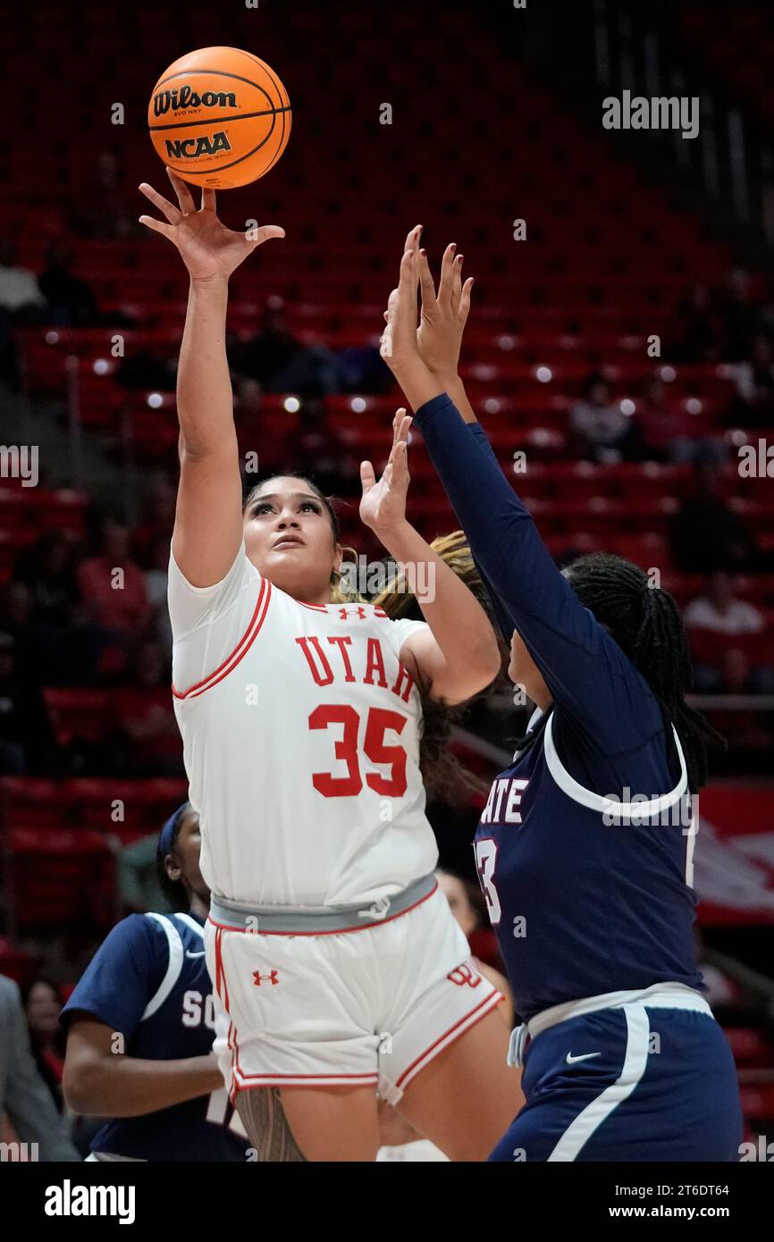 Utah forward Alissa Pili (35) shoots as South Carolina State forward ...