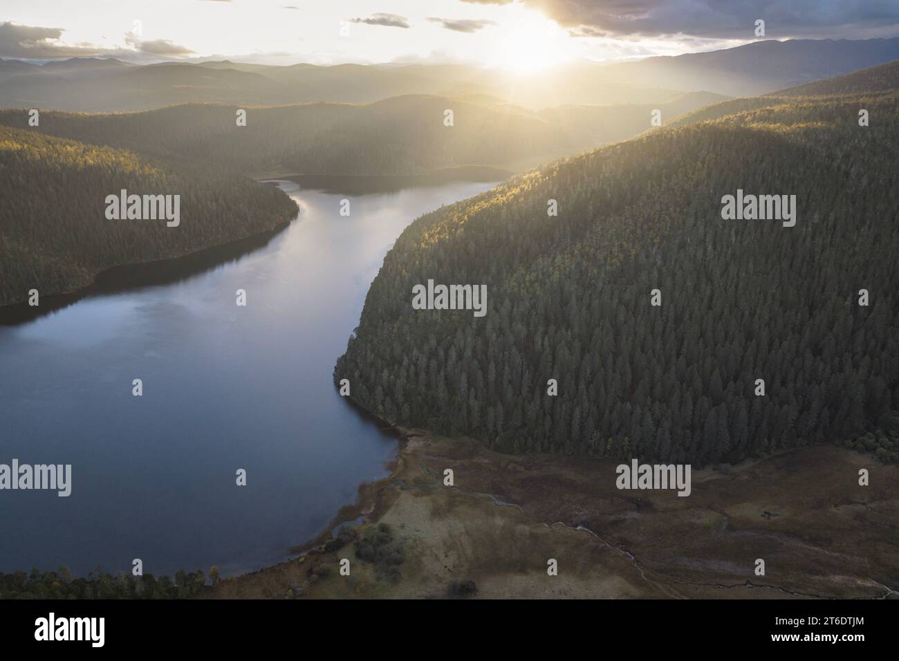 Aerial view of Potatso Pudacuo National Park in Shangri-la Yunnan ...