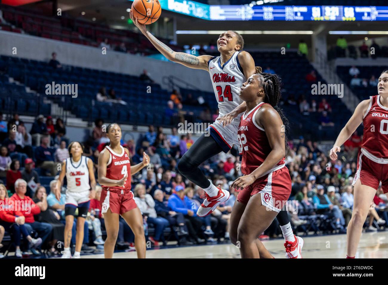 Mississippi forward Madison Scott (24) shoots over Oklahoma forward ...