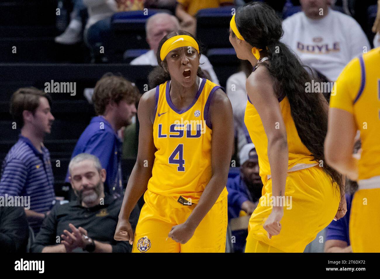 LSU guard Flau'jae Johnson (4) celebrates after a score and foul ...