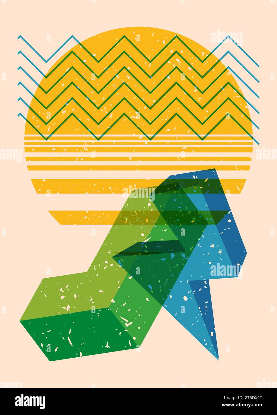 Risograph abstract colorful geometric shapes, geometry elements background. Objects in trendy ...