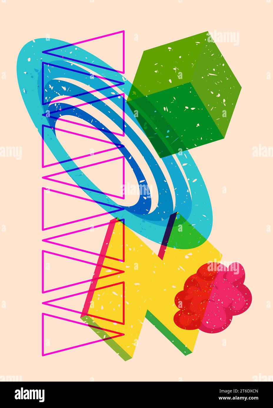 Risograph abstract colorful geometric shapes, geometry elements ...