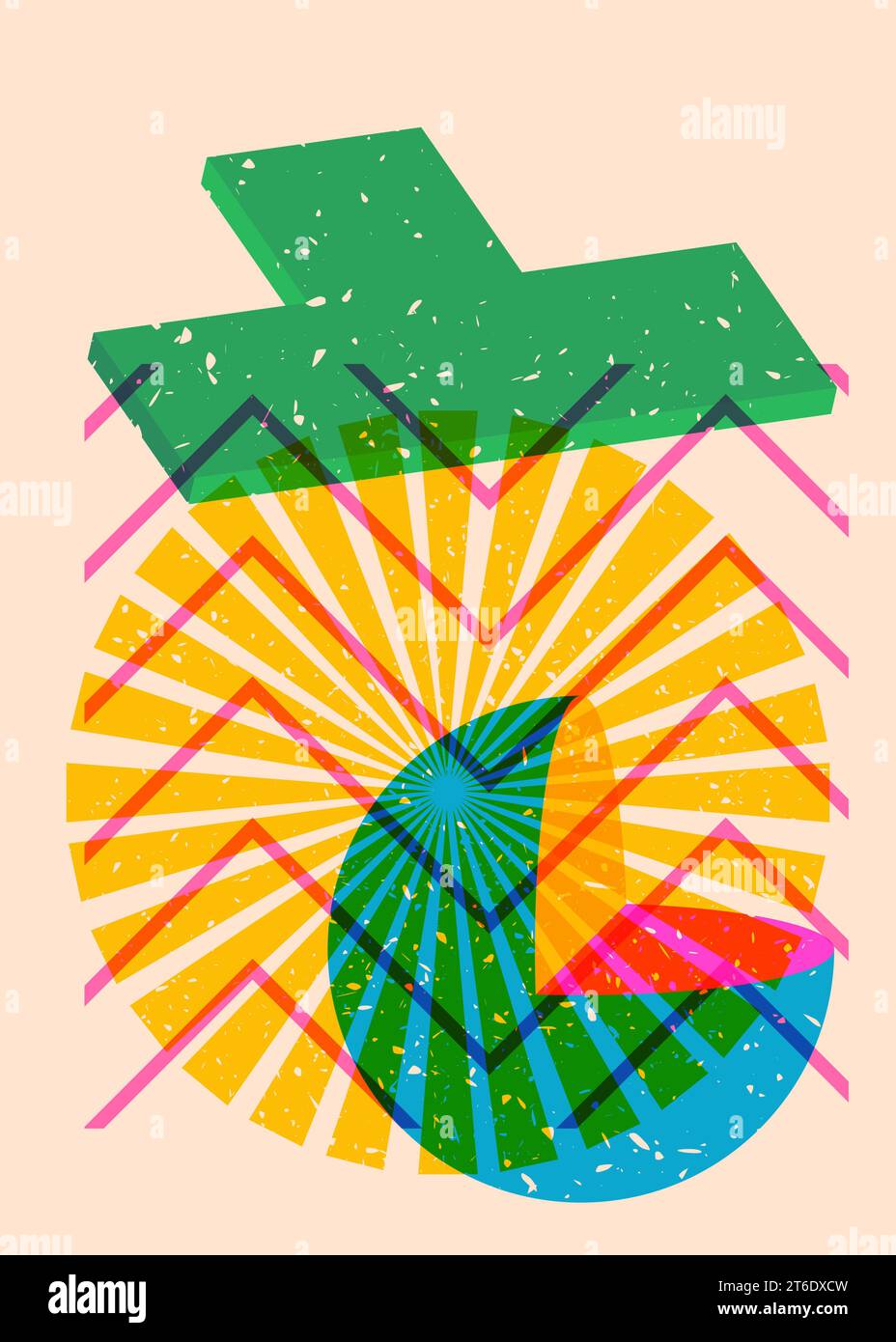 Risograph abstract colorful geometric shapes, geometry elements background. Objects in trendy ...