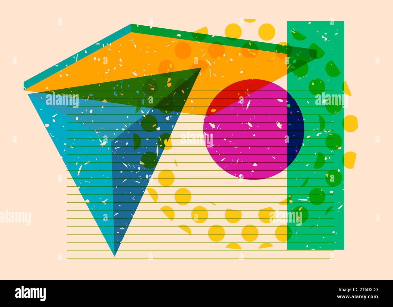 Risograph abstract colorful geometric shapes, geometry elements background. Objects in trendy ...