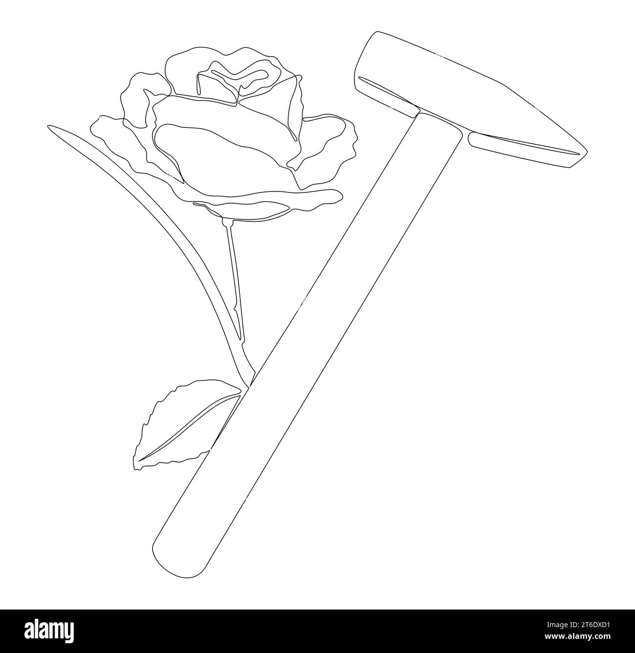 One continuous line of hammer and rose. Thin Line Illustration vector ...