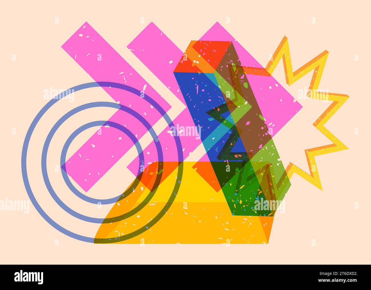 Risograph abstract colorful geometric shapes, geometry elements background. Objects in trendy ...