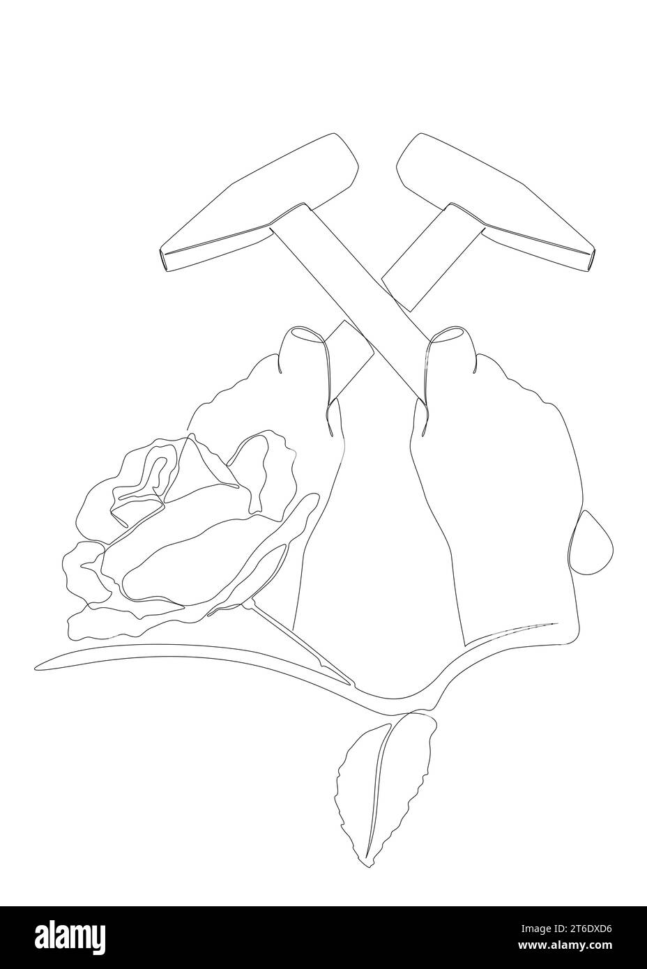 One continuous line of hammer and rose. Thin Line Illustration vector ...