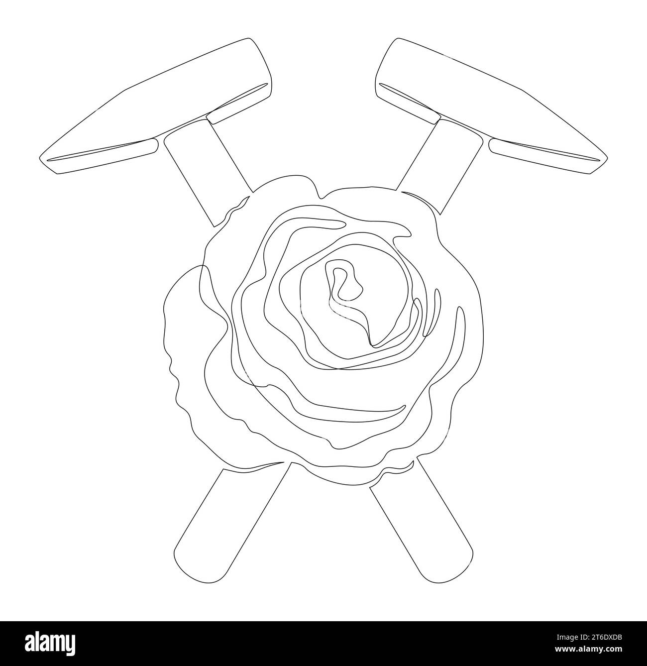 One continuous line of hammer and rose. Thin Line Illustration vector ...