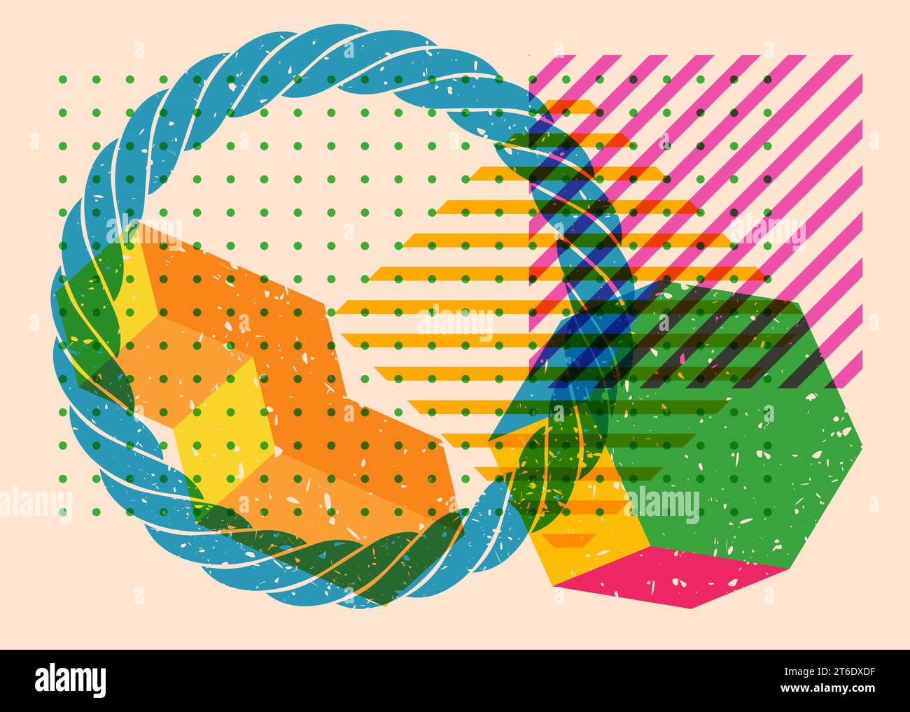Risograph abstract colorful geometric shapes, geometry elements ...