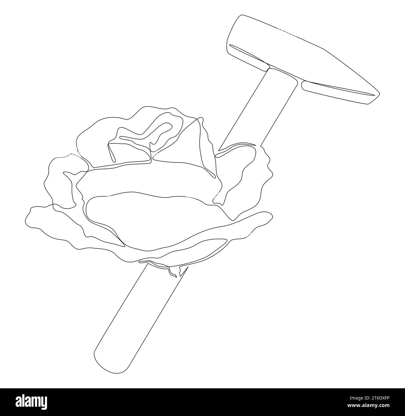 One continuous line of hammer and rose. Thin Line Illustration vector ...