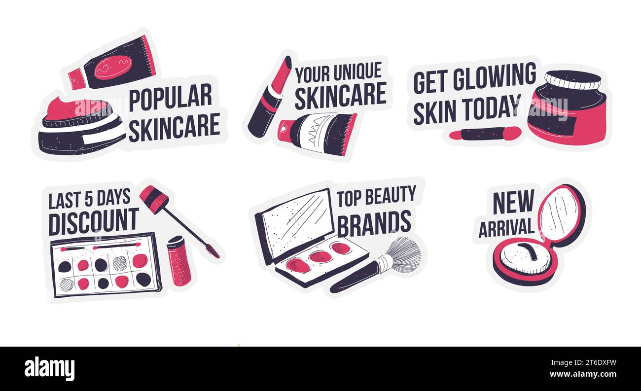 Sticker collection for beauty product store offer Stock Vector Image ...