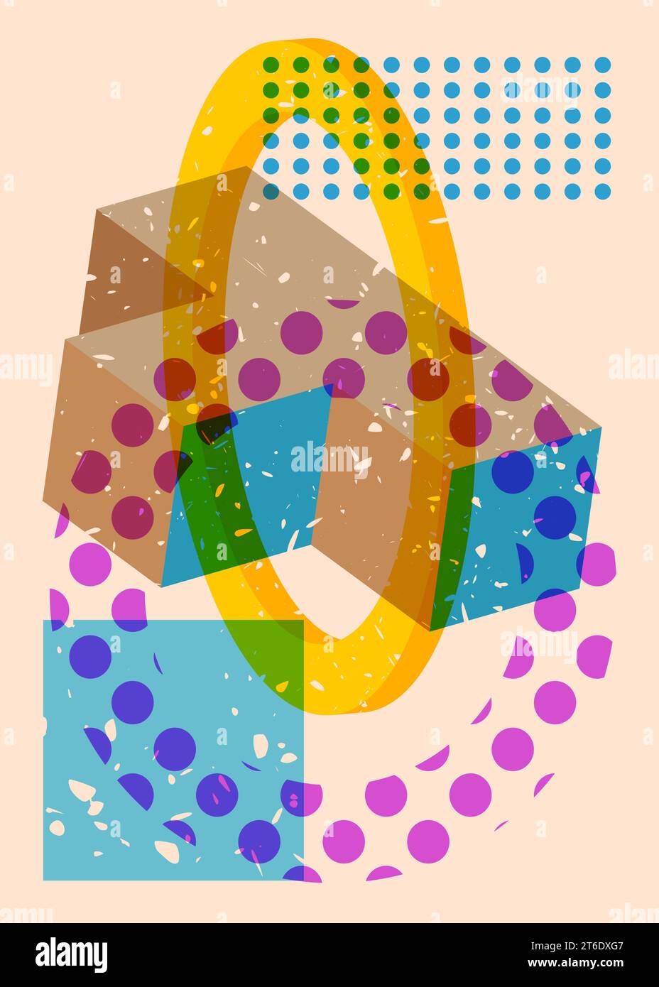 Risograph abstract colorful geometric shapes, geometry elements background. Objects in trendy ...
