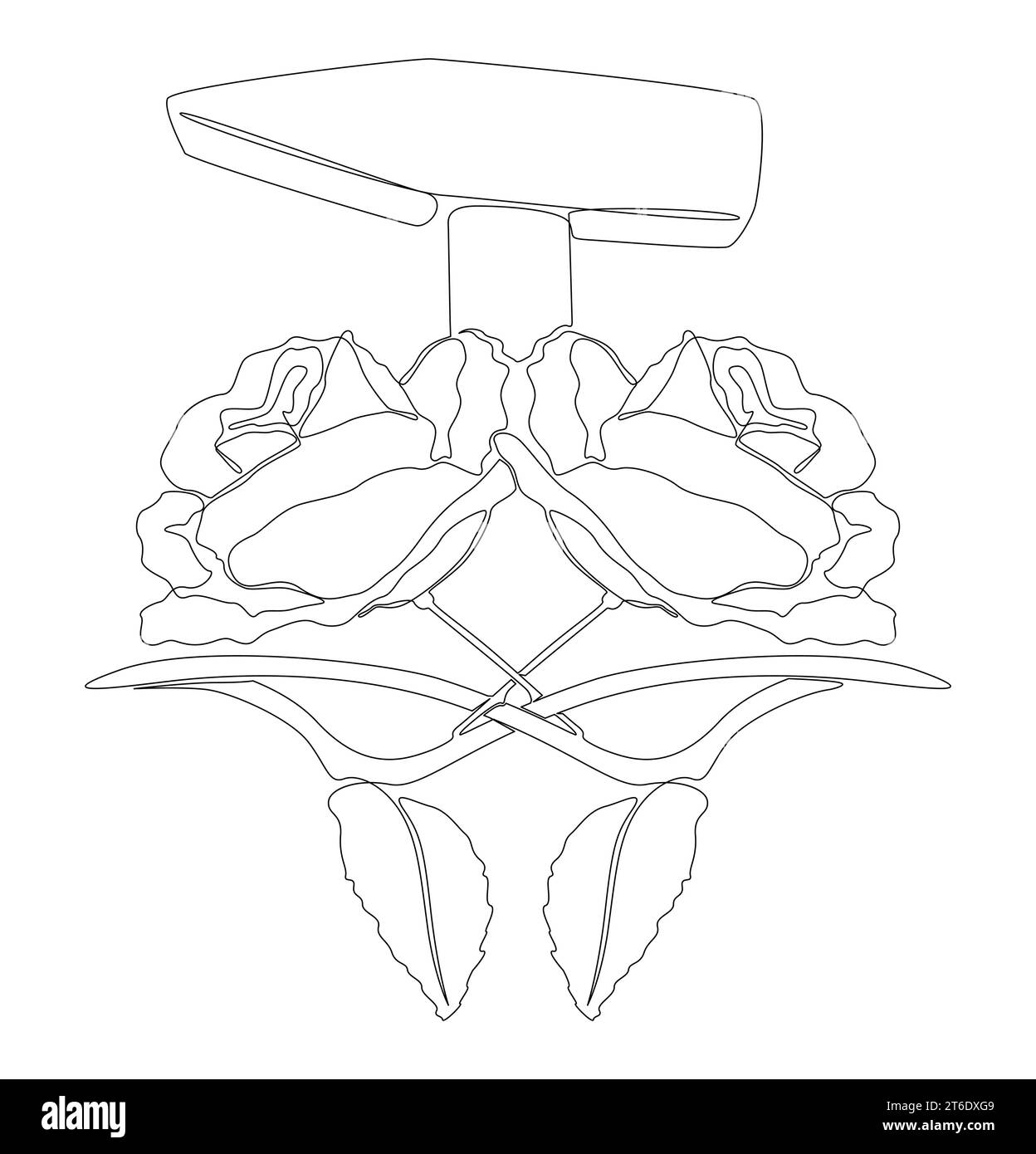 One continuous line of hammer and rose. Thin Line Illustration vector ...