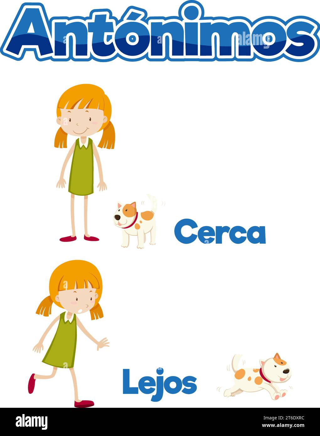 A vector cartoon illustration of Spanish antonyms means new and old ...