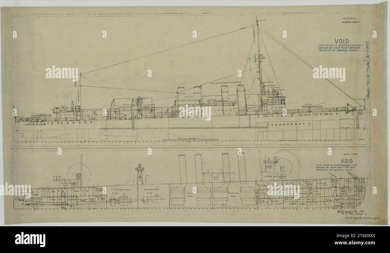 USS Goldsborough (DD-188)- Booklet of General Plans - Outboard Profile - Inboard Profile Stock ...