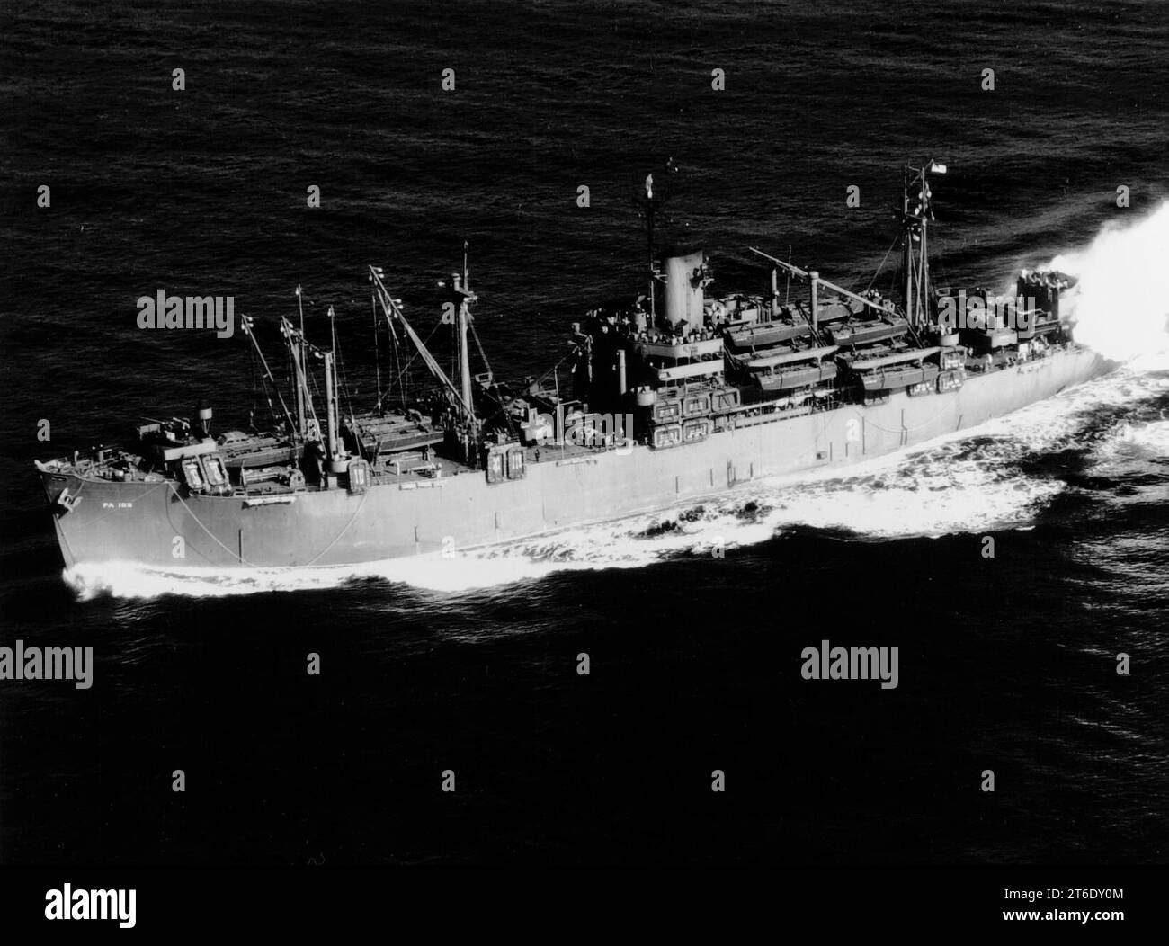 USS Goshen (APA-108) underway in the Pacific Ocean on 15 January 1945 ...