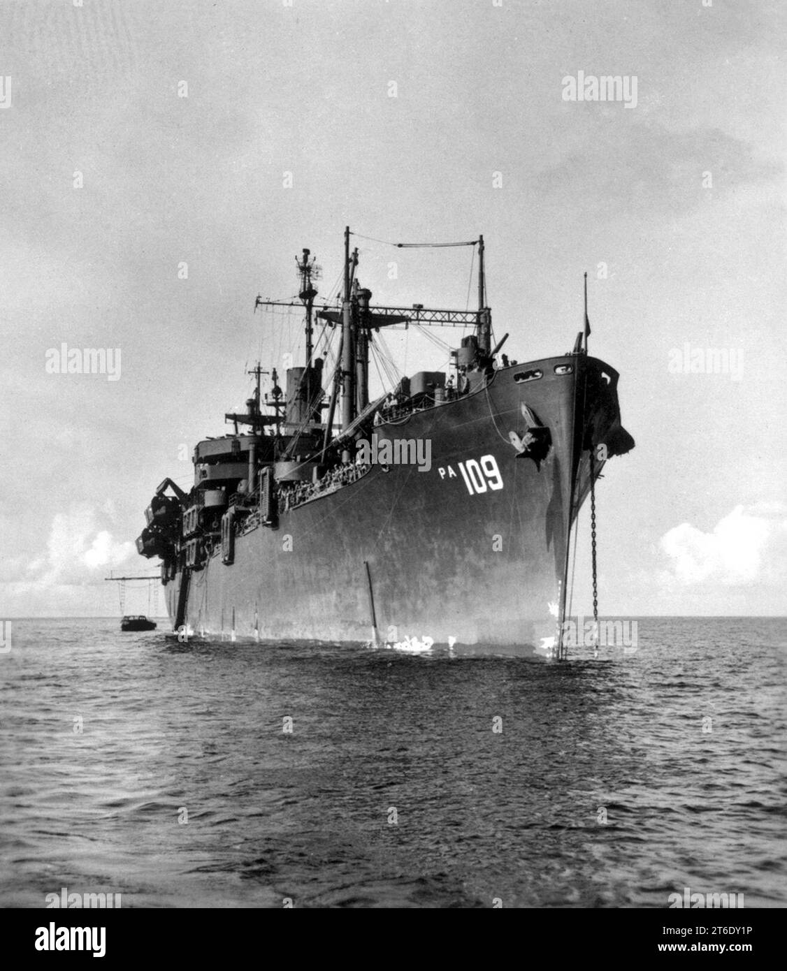 USS Grafton (APA-109) anchored in the Kossol Passage, Palau, 14 May ...