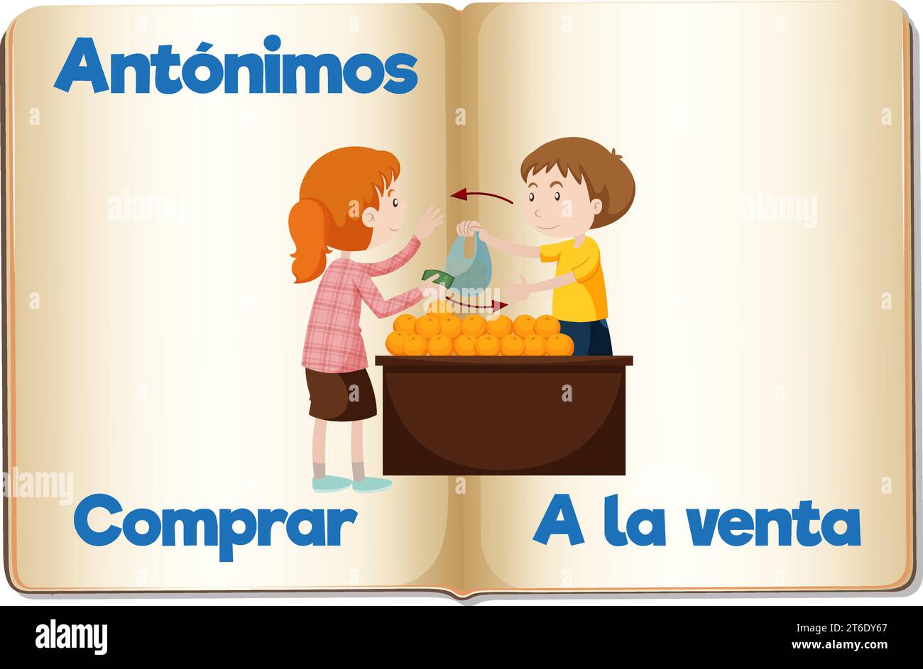 A vector cartoon illustration of Spanish antonyms means new and old ...