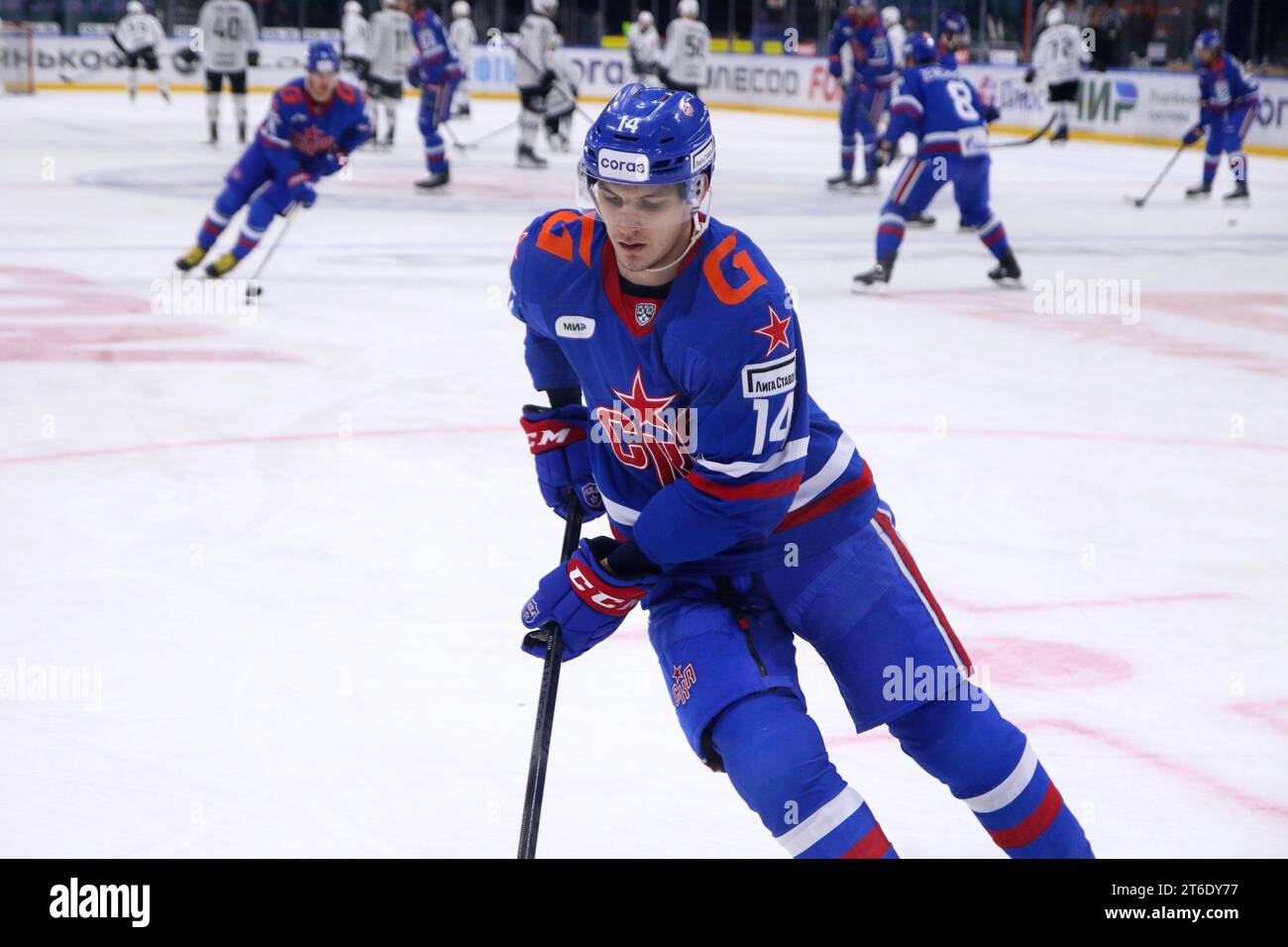 Saint Petersburg, Russia. 09th Nov, 2023. SKA Hockey Club player, Nikolai Polyakov (14) seen in ...