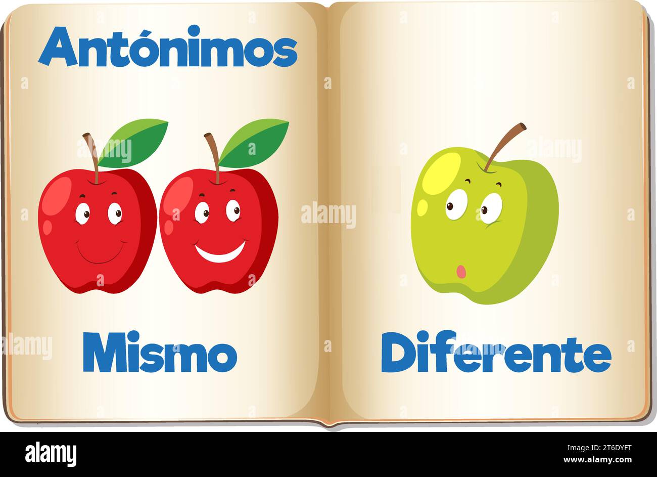 A vector cartoon illustration of Spanish antonyms means new and old ...