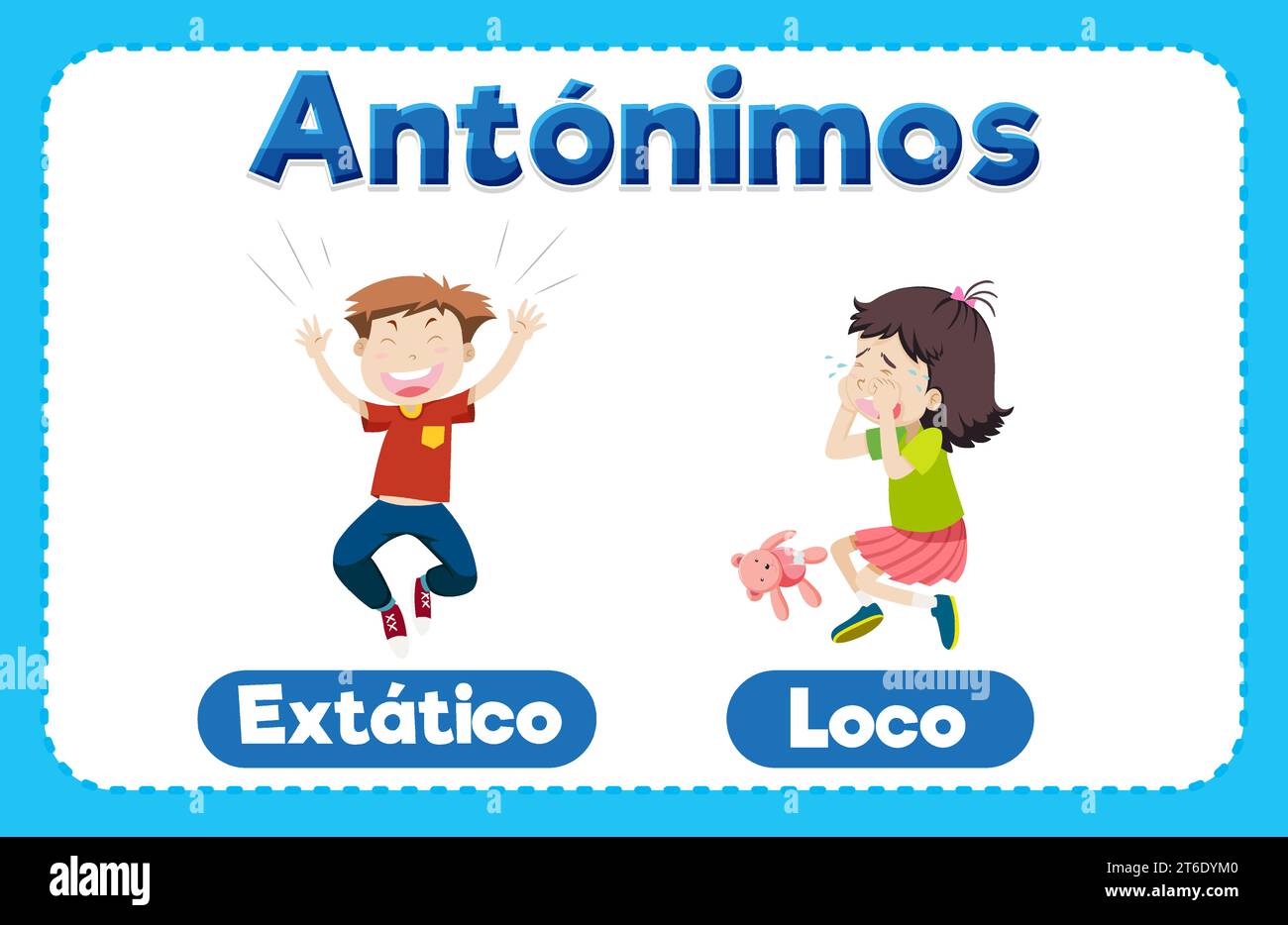 A vector cartoon illustration of Spanish antonyms means new and old ...