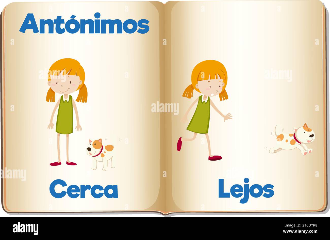 A vector cartoon illustration of Spanish antonyms means new and old ...