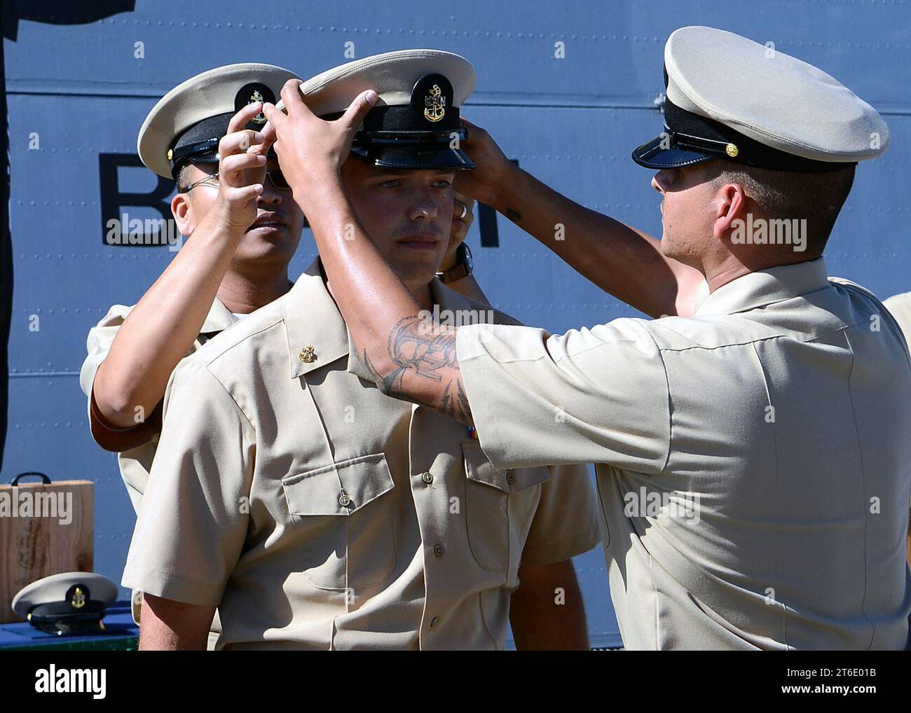 USS Green Bay CPO pinning ceremony 140916 Stock Photo - Alamy