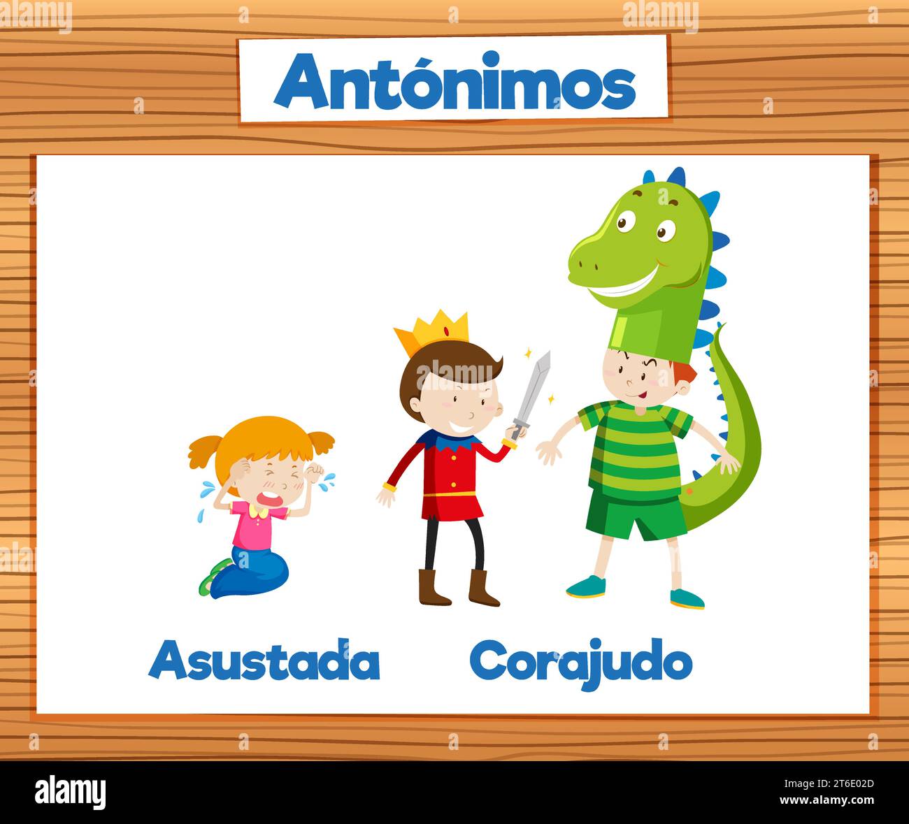 A vector cartoon illustration of Spanish antonyms means new and old ...