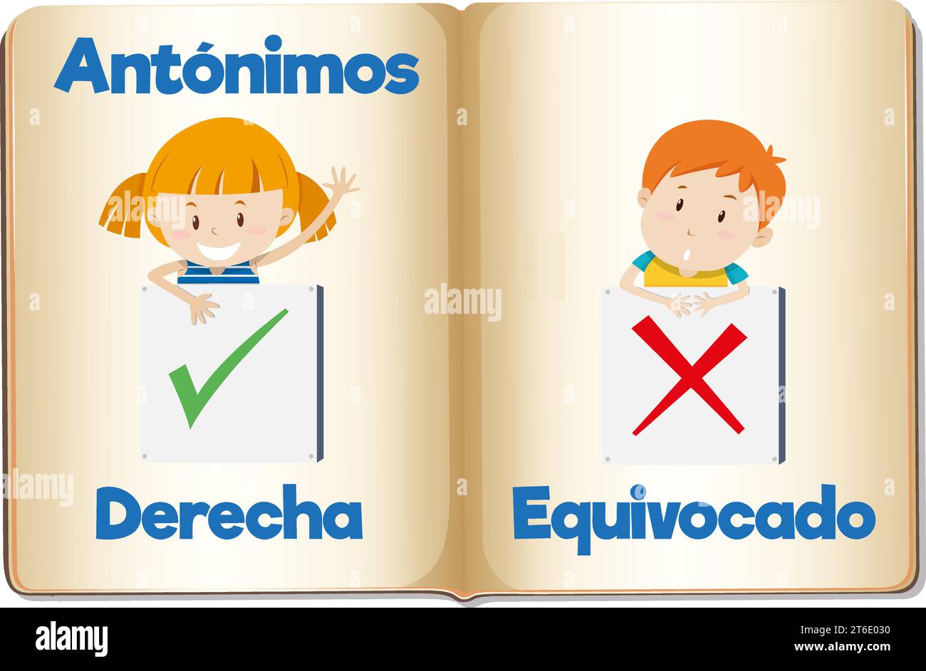 A vector cartoon illustration of Spanish antonyms means new and old ...