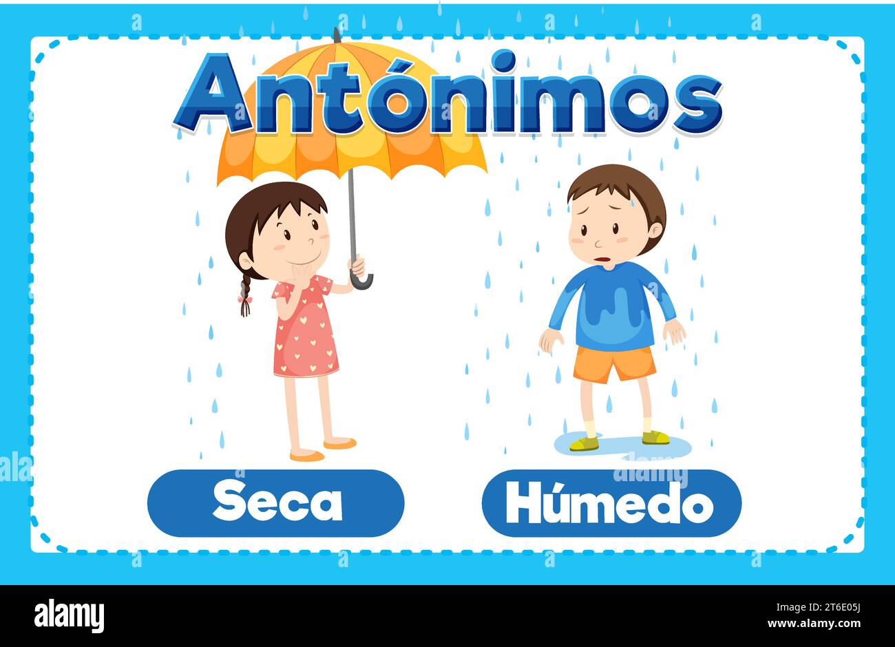 A vector cartoon illustration of Spanish antonyms means new and old ...